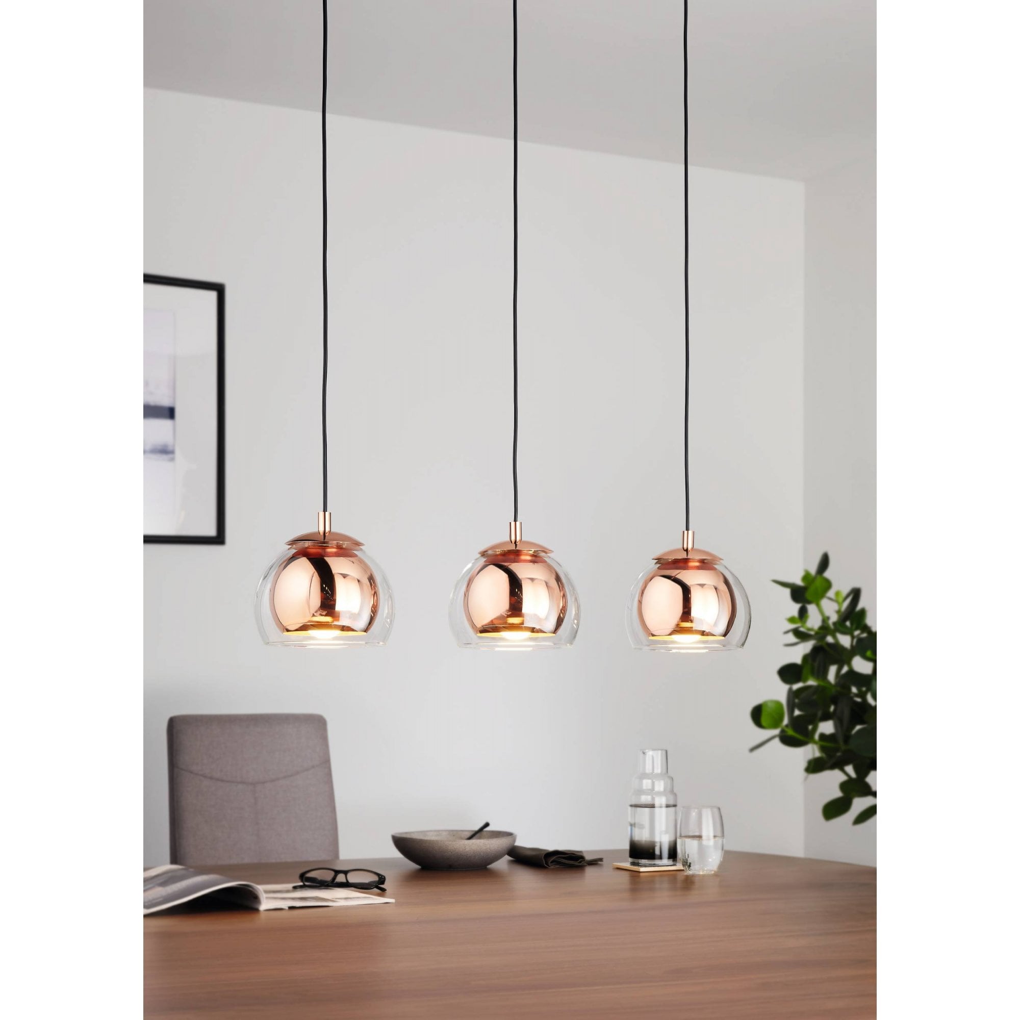 Eglo 94591 Rocamar 3-Light Copper Pendant With Outer Glass Shades ...