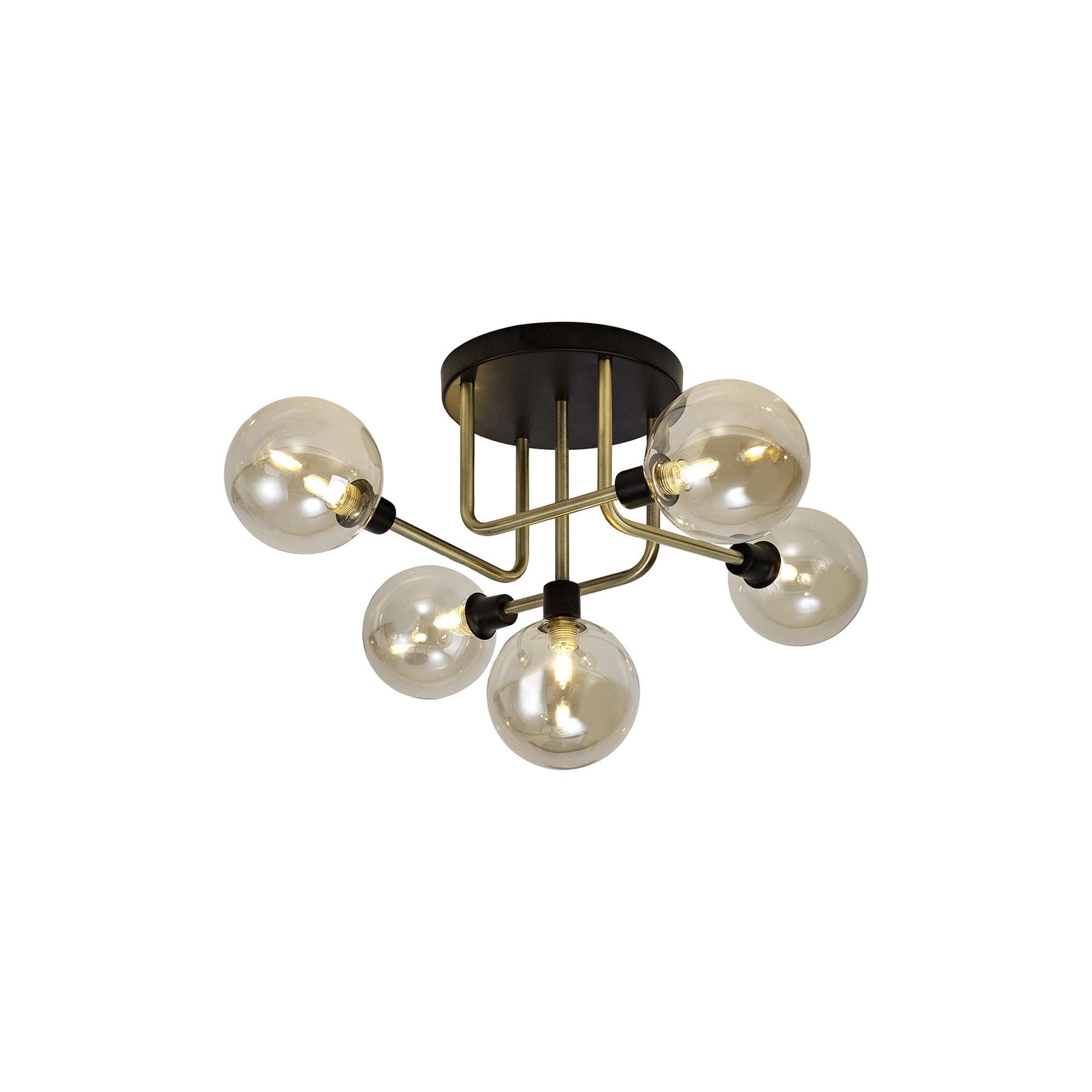 Nelson Lighting NL77309 Dylon Flush Ceiling 5 Light Matt Black/Antique ...
